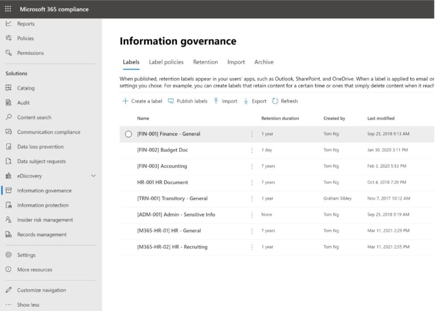 Records Management in Microsoft 365: Labels